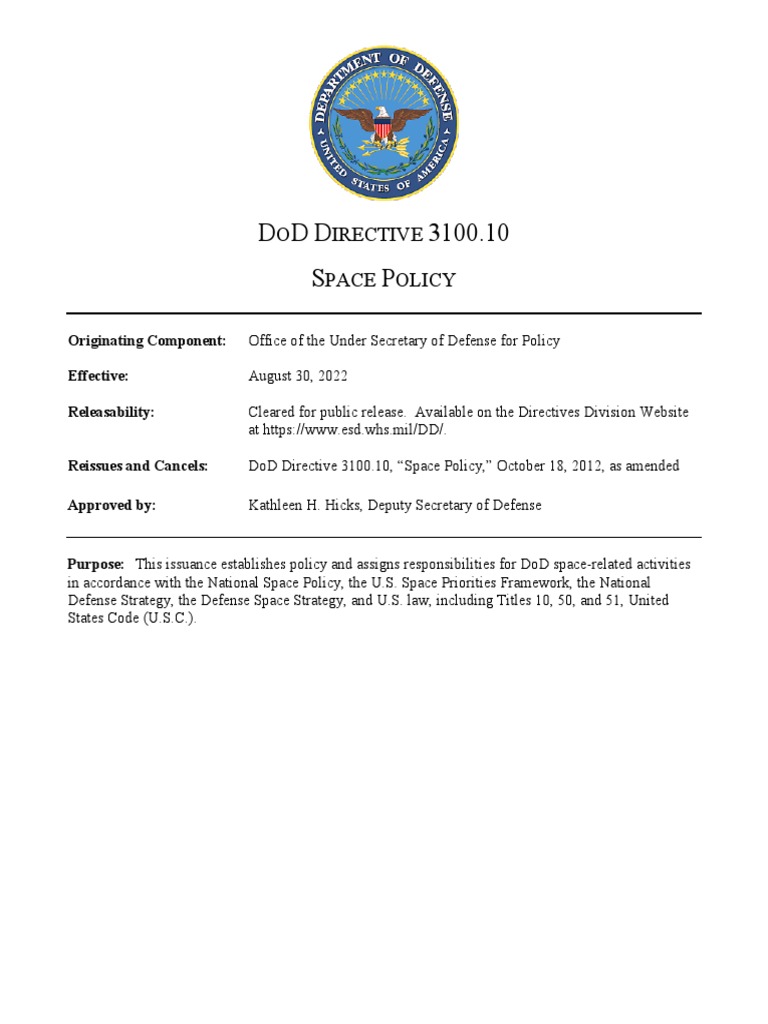 DOD Directive Establishes Space Policy | PDF | United States Department ...