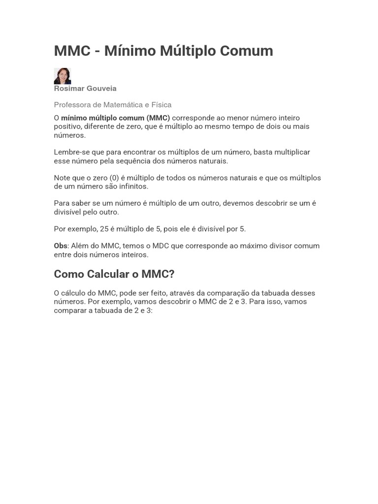 MMC - Mínimo Múltiplo Comum: Como Calcular o MMC? | PDF | Número primo ...
