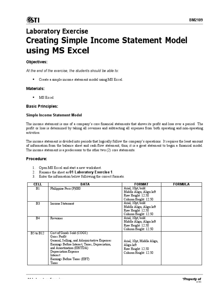 01 Laboratory Exercise 1 | PDF | Income Statement | Spreadsheet