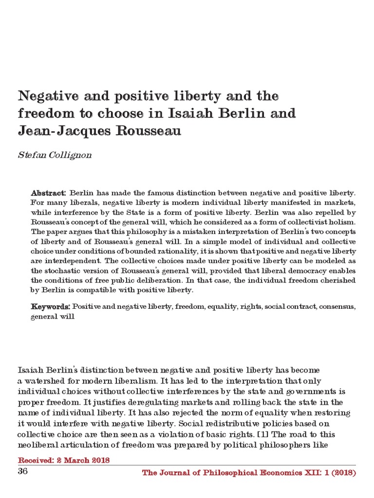 Negative And Positive Liberty Pdf Liberty Utility