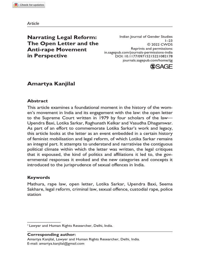Narrating Legal Reform: The Open Letter and The Anti Rape Movement in ...