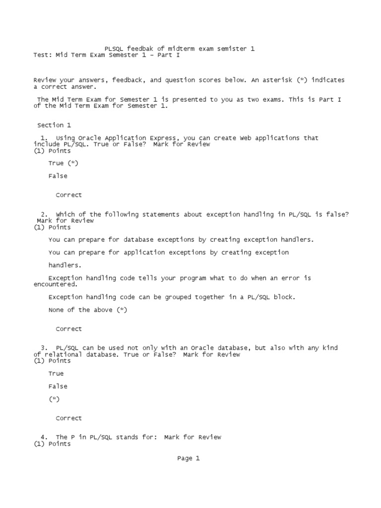 PLSQL Feedbak of Midterm Exam Semister 1 Part1 | Descargar gratis PDF ... PLSQL Feedbak of Midterm Exam Semister 1 Part1 | Descargar gratis PDF ...