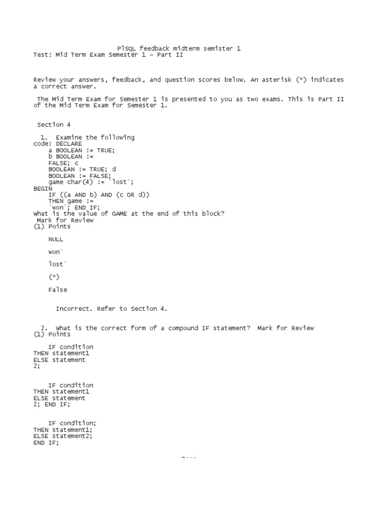 Vsip - Info PLSQL Feedback Midterm Semister 1 Part2pdf PDF Free | PDF | Pl/Sql | Control Flow