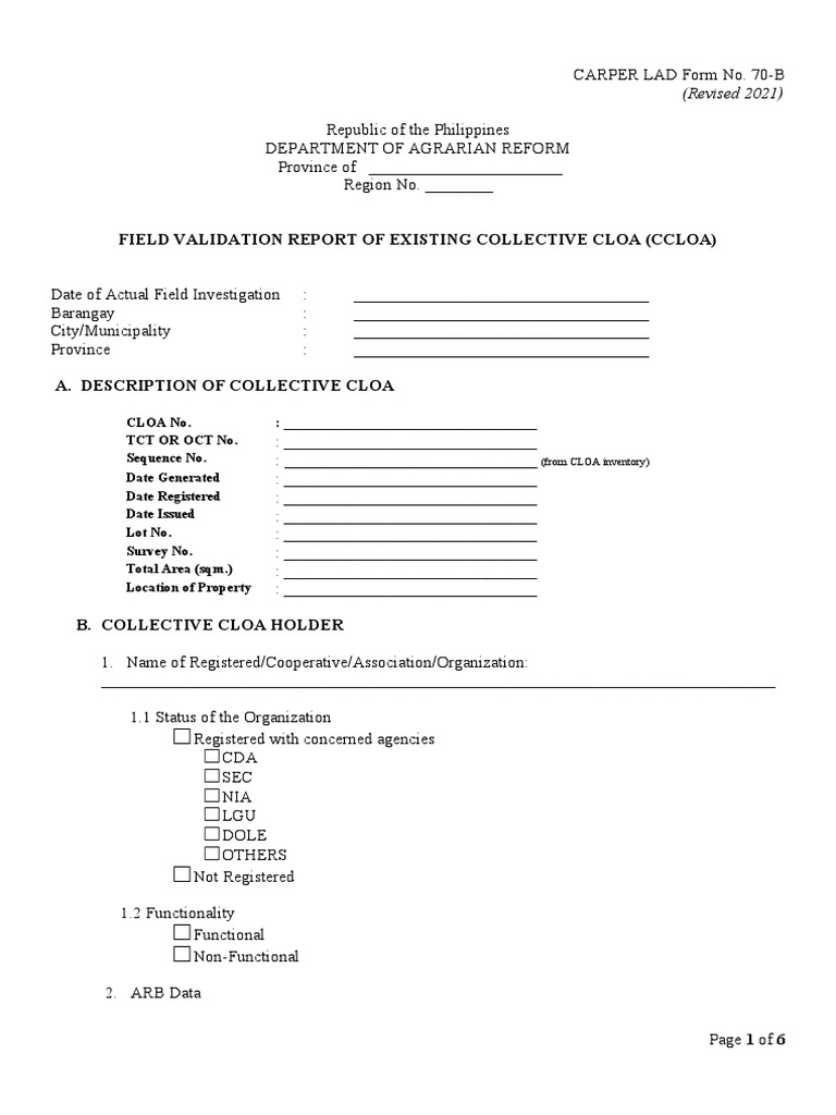 CARPER LAD Form 70-B Validation Report | PDF | Agriculture