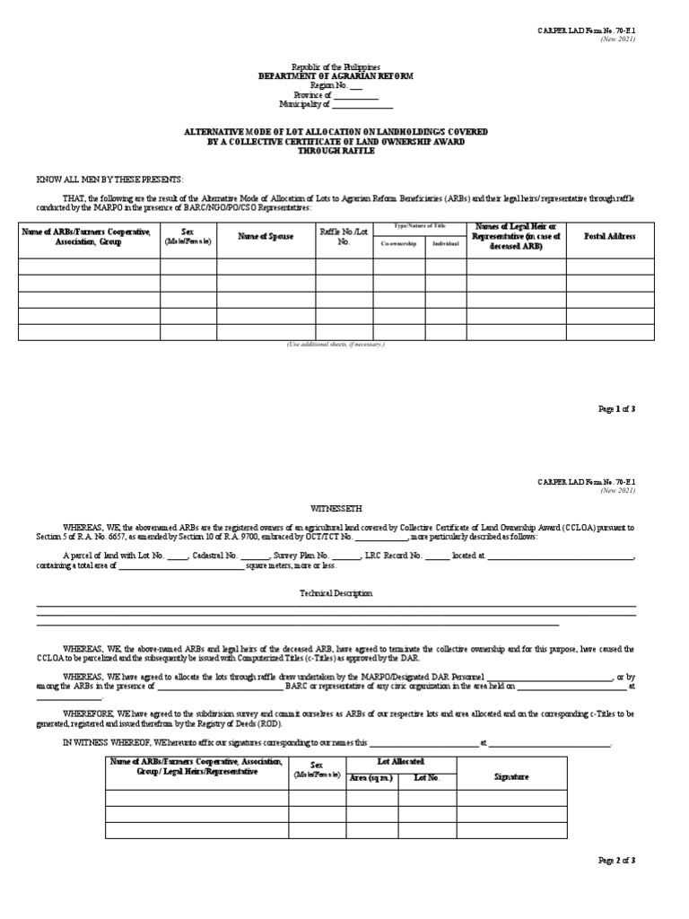 70-E.1 Alternative Lot Allocation Agreement | PDF | Government ...