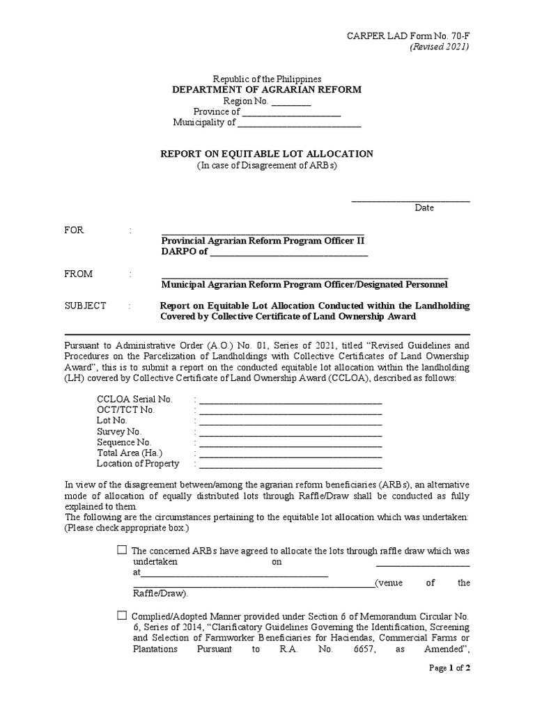 Equitable Lot Allocation Report Form | PDF | Justice | Crime & Violence