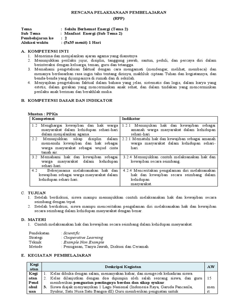 RPP PKN Kelas 4 | PDF