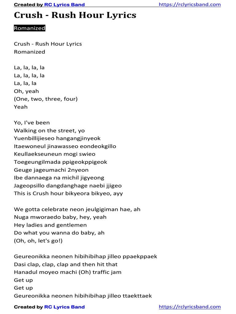 Crush - Rush Hour Lyrics | PDF