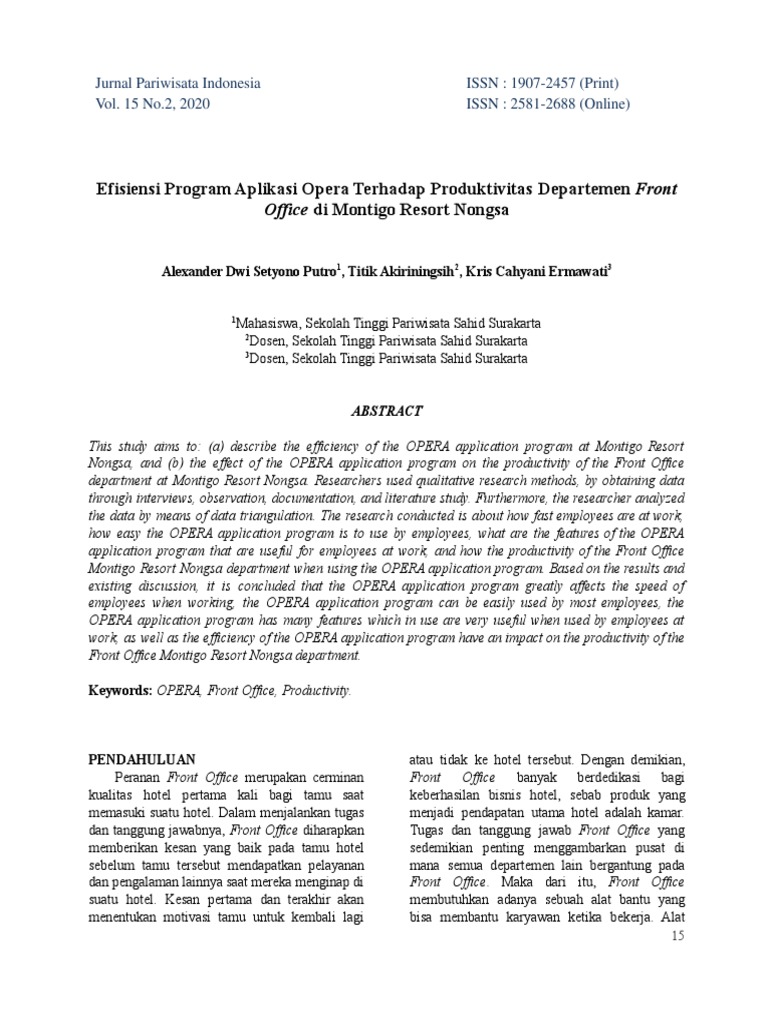 Efisiensi Program Aplikasi Opera Terhadap Produktivitas Departemen ...