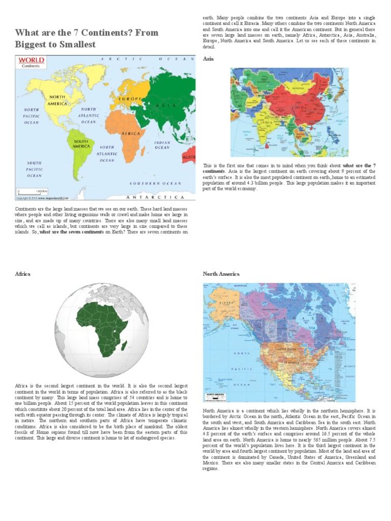 7 Continents Ranked by Size | PDF | Europe | Continent