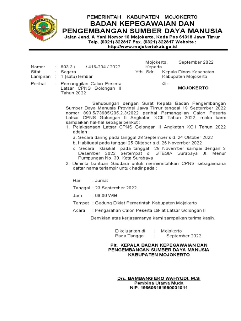 Pemanggilan Peserta Latsar | PDF