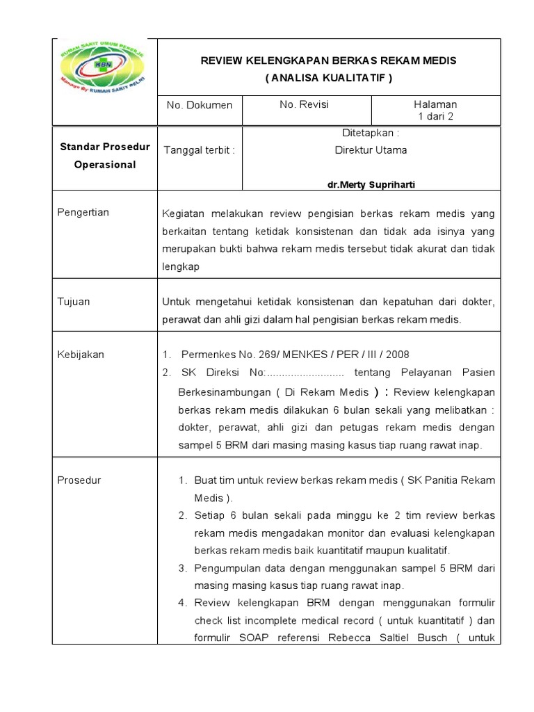 Review Kelengkapan Berkas Rekam Medis (Analisa Kualitatif) | PDF ...