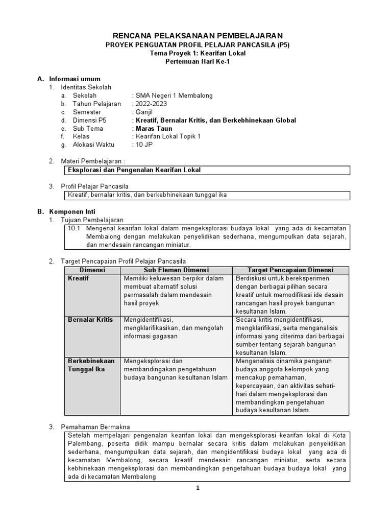RPP P5 Kearifan Lokal | PDF
