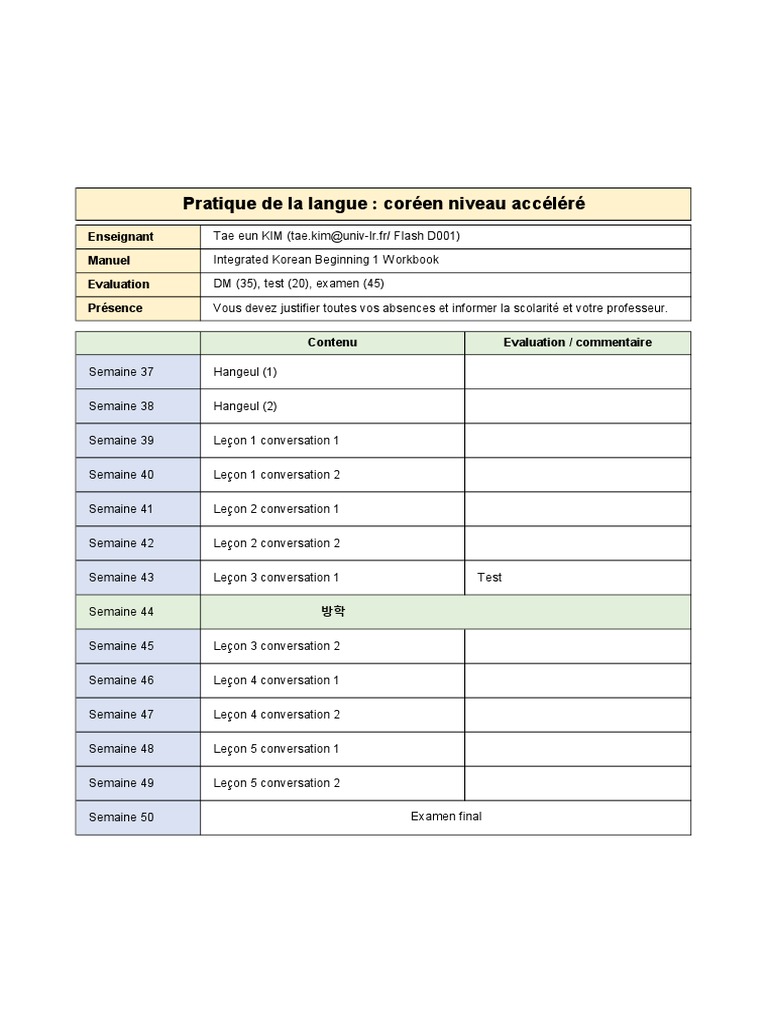 (Programme de Cours) Pratique de La Langue M1 | PDF