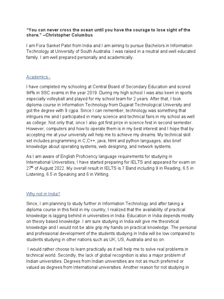 SOP Final | PDF | International Student | University