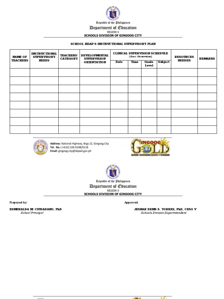 Instructional Supervisory Plan Template | PDF
