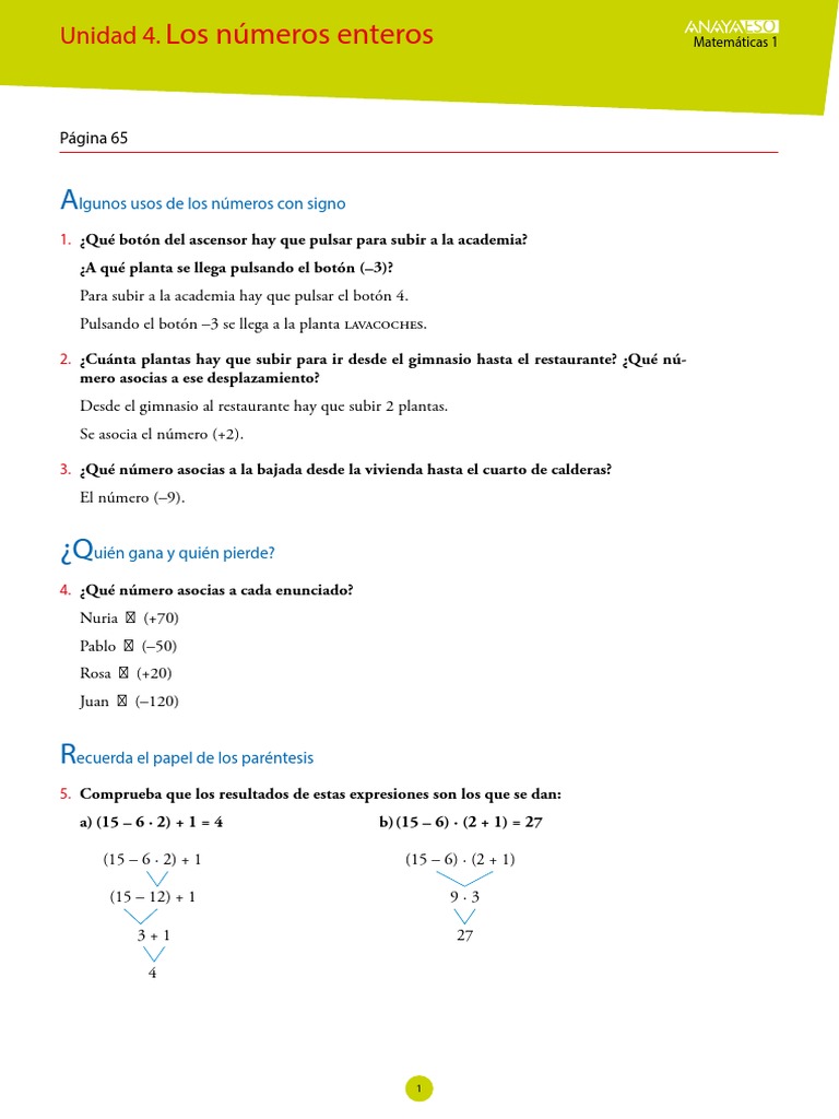 Solucionario Matemáticas 1 ESO Anaya | PDF