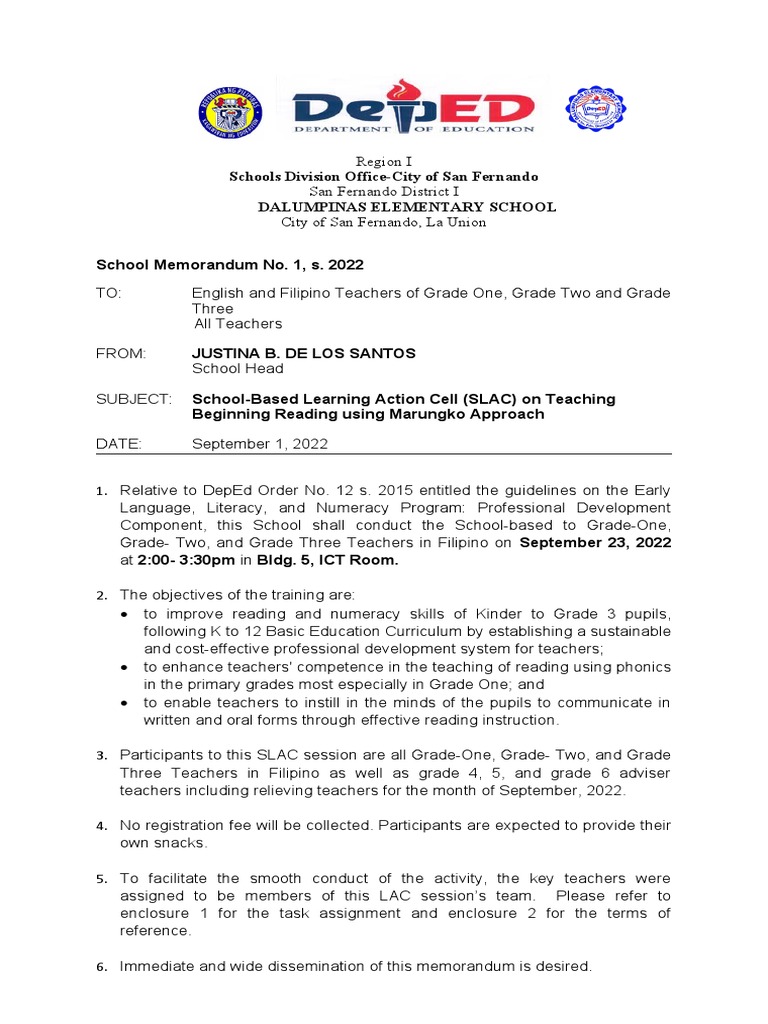 Slac-Plan 2022 | PDF | Teachers | Phonics