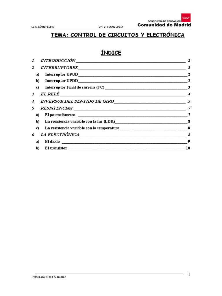 Tema - Control de Circuitos y Electrónica Índice | PDF | Relé | Transistor