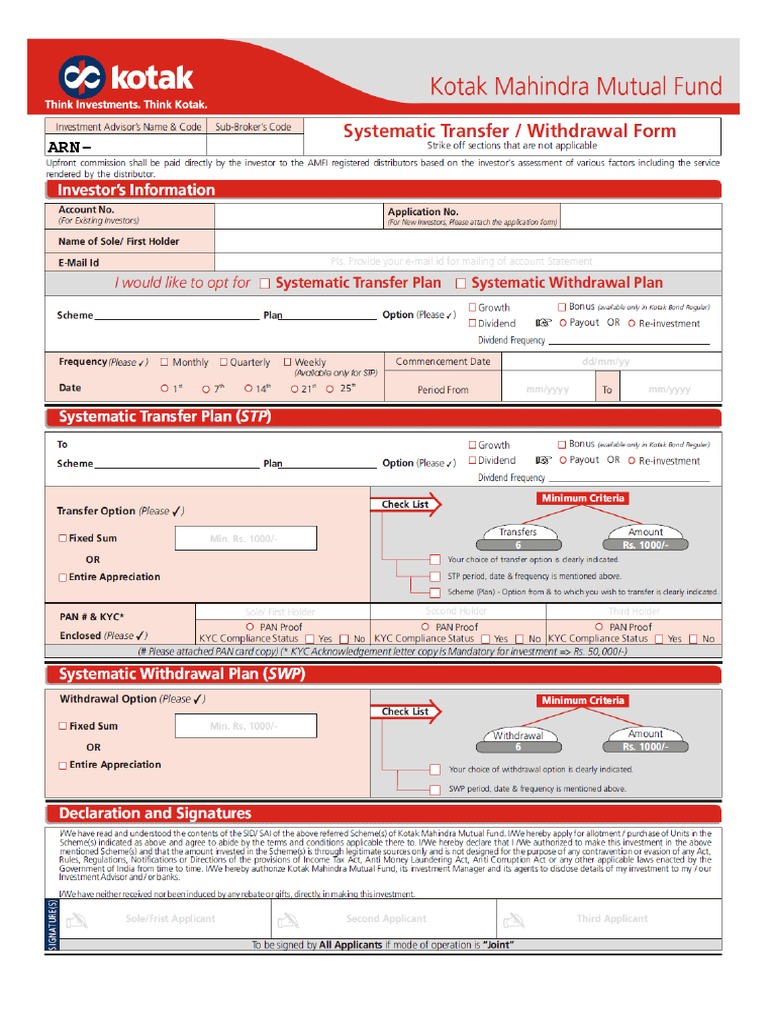 Kotak Mahindra - STP SWP Form | PDF