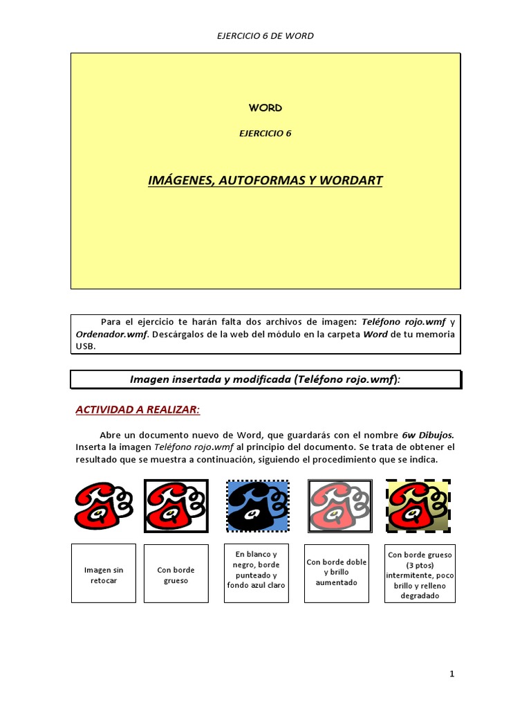 006) Imágenes, Autoformas y Wordart | PDF | Microsoft Word | Mi espacio