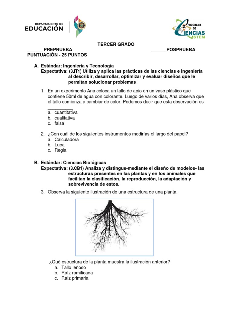 Pre y Post Pruebas de Ciencias Tercer Grado | PDF | Tierra | Luna