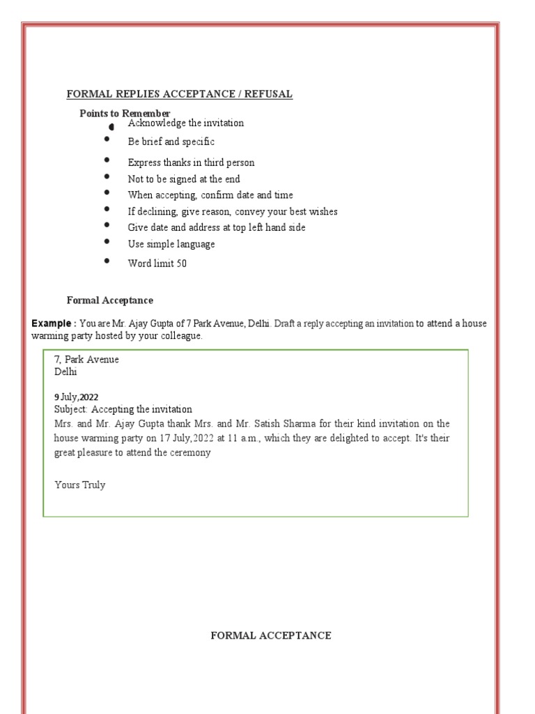 Formal Acceptance and Refusal Letters: Sample Templates and Examples | PDF