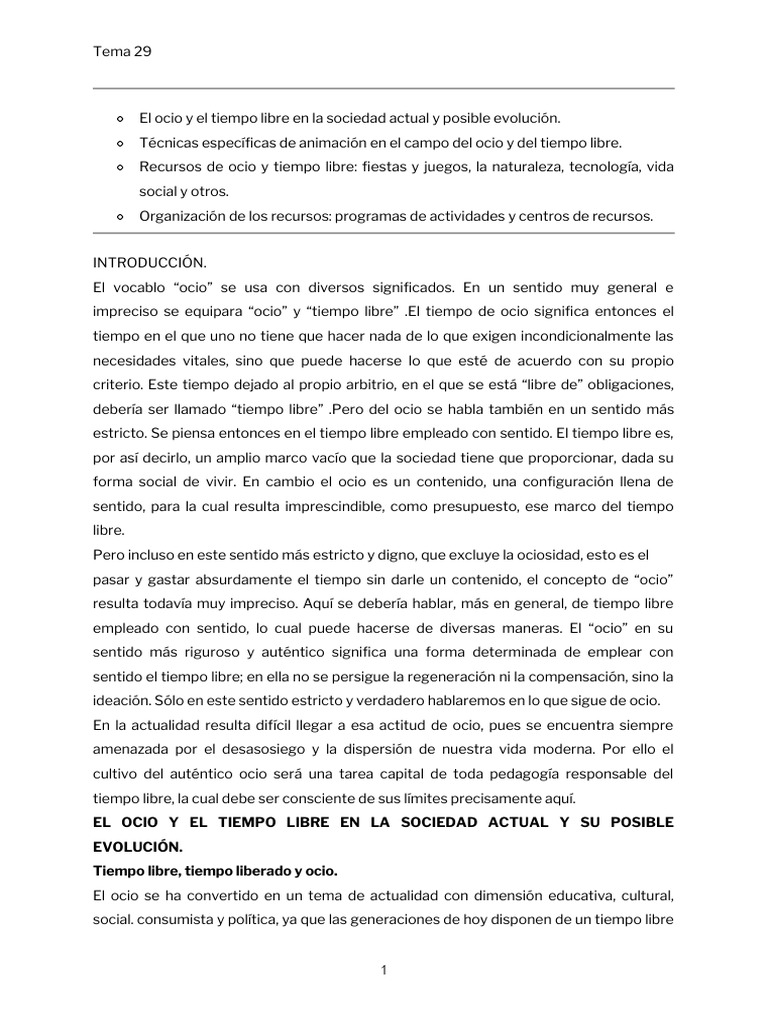 El Ocio Y El Tiempo Libre en La Sociedad Actual Y Su Posible Evolución ...
