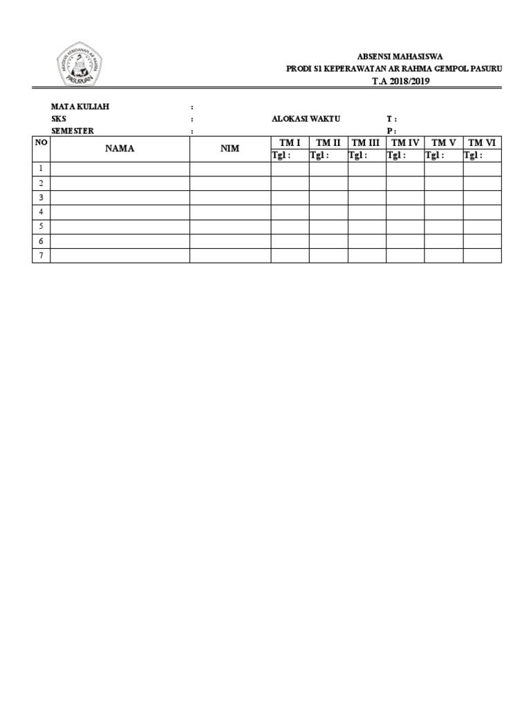 Absensi Keperawatan Keseluruhan Fix | PDF