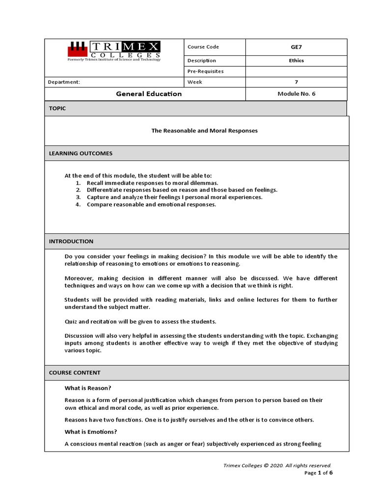 GE7-Ethics Module-6 | PDF | Emotions | Heuristic