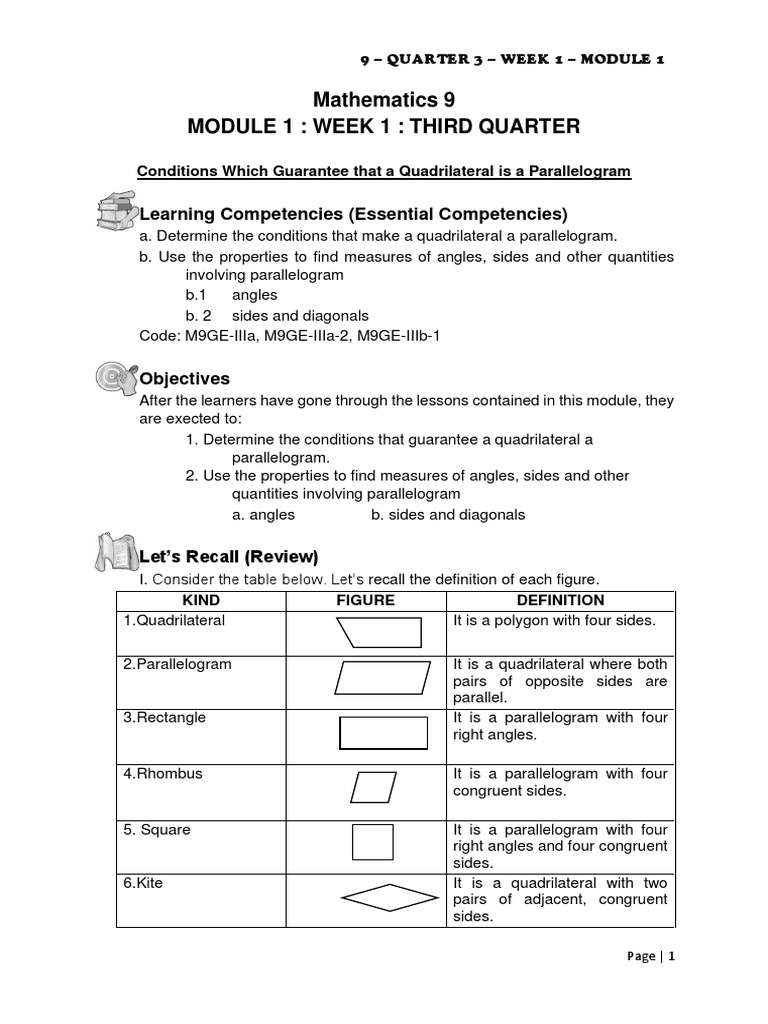 Math Grade9 Quarter3 Week1 Module1 | PDF | Euclidean Plane Geometry ...