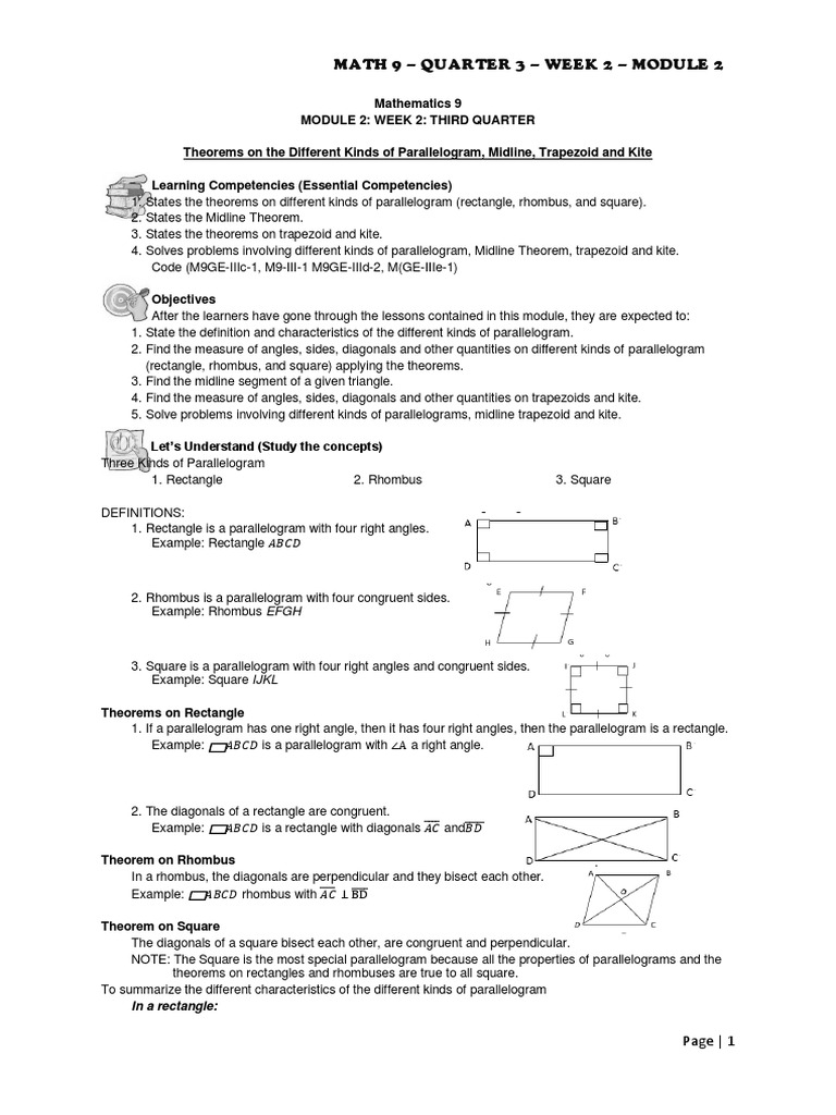 Math Grade9 Quarter3 Week2 Module2 | PDF | Perpendicular | Rectangle