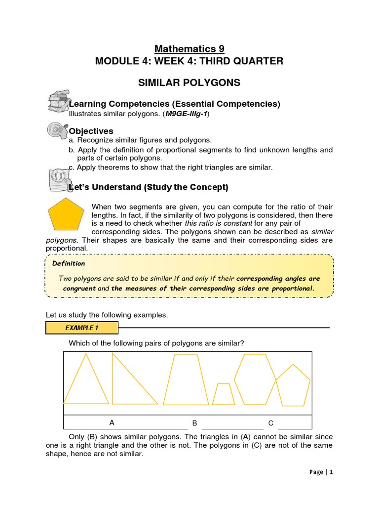 Similar Polygons in Grade 9 Geometry | PDF | Geometry | Elementary Geometry