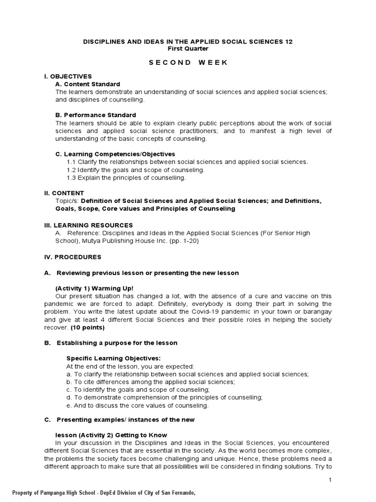 Grade 12 HUMSS VALUES DIASS F Week 2 | PDF | Counseling Psychology ...