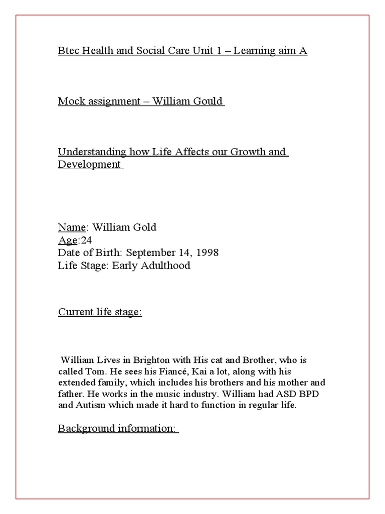 Btec Health and Social Care Unit 1.1 Notes | PDF | Cognitive ...