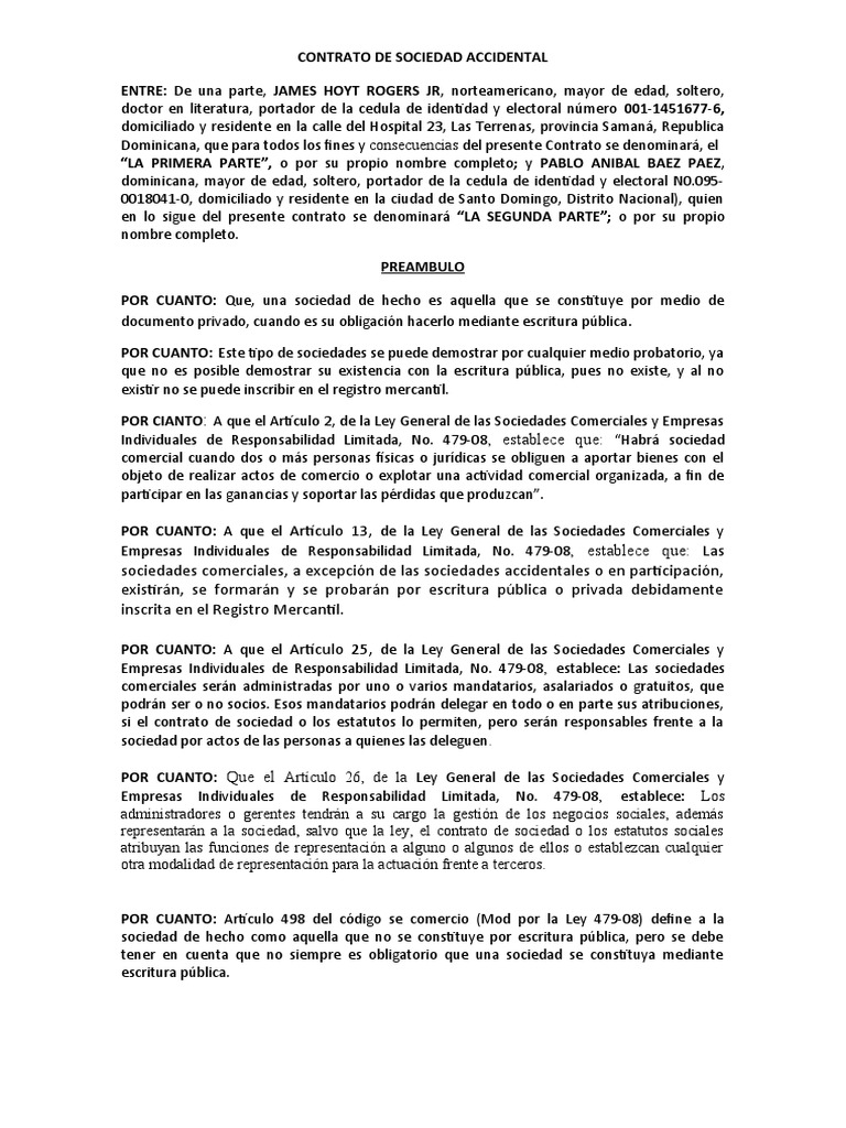 Contrato de Sociedad | PDF | Sociedad de responsabilidad limitada | Justicia