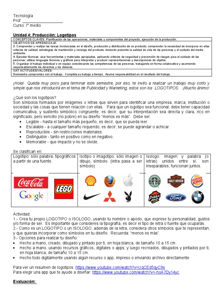 Guia Logotipos 1° Medio | PDF | Diseño | Logos