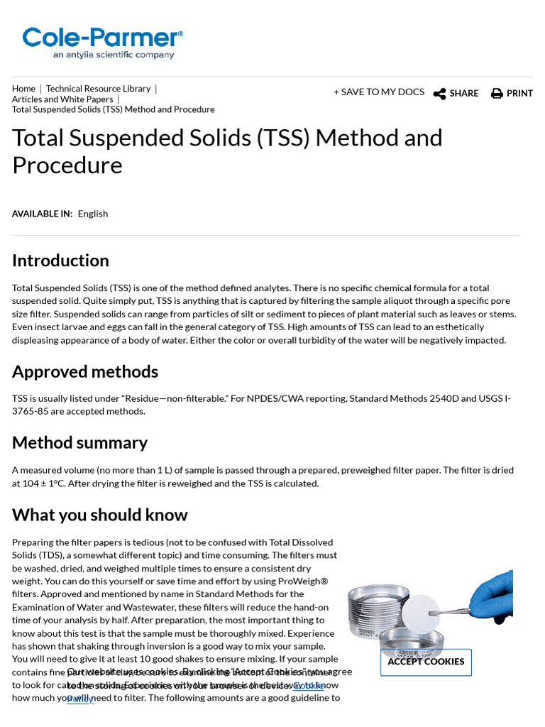 Understanding TSS Method and Procedure From Cole-Parmer | PDF ...