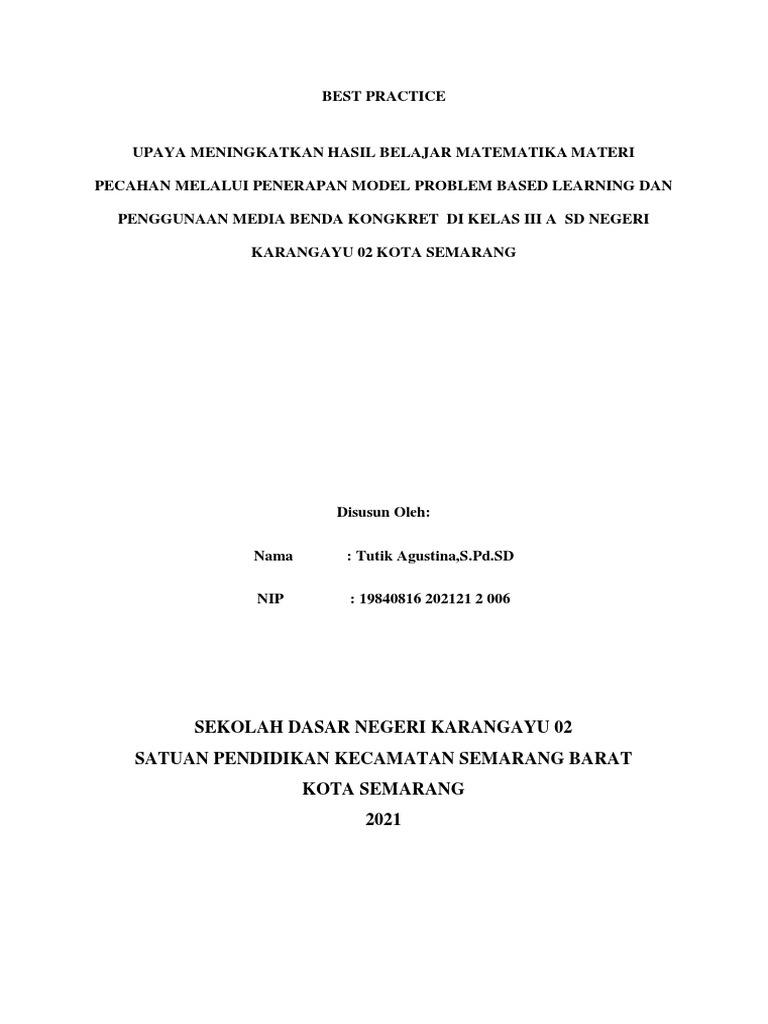 Best Practice PPG Daljab Tahun 2022 UPGRIS Atas Nama Tutik Agustina | PDF