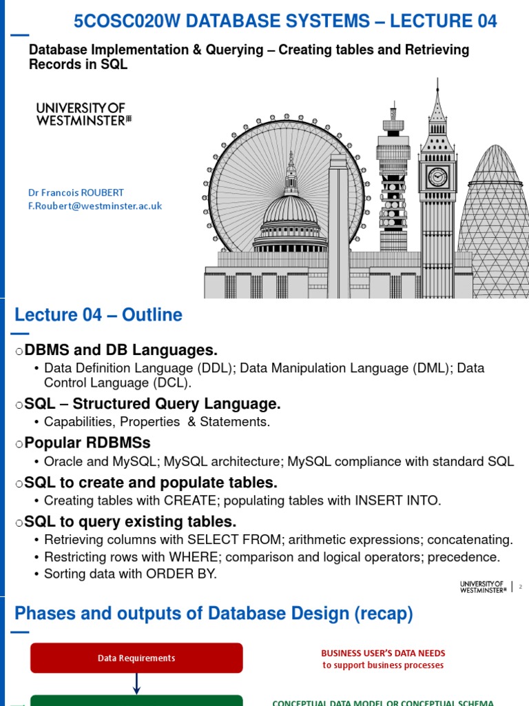 21 5COSC020W LECT04 SQL Simple | PDF | Sql | Databases
