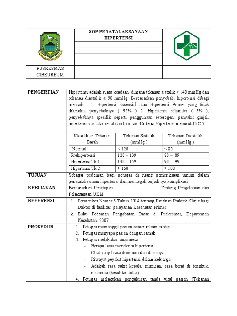 Sop Penatalaksanaan Hipertensi | PDF