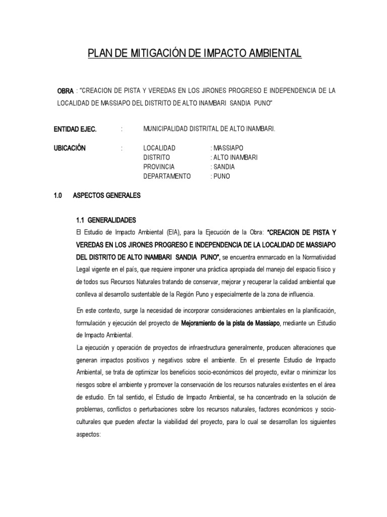 01.plan de Mitigacion Ambiental | PDF | Evaluación de impacto ambiental | Entorno natural