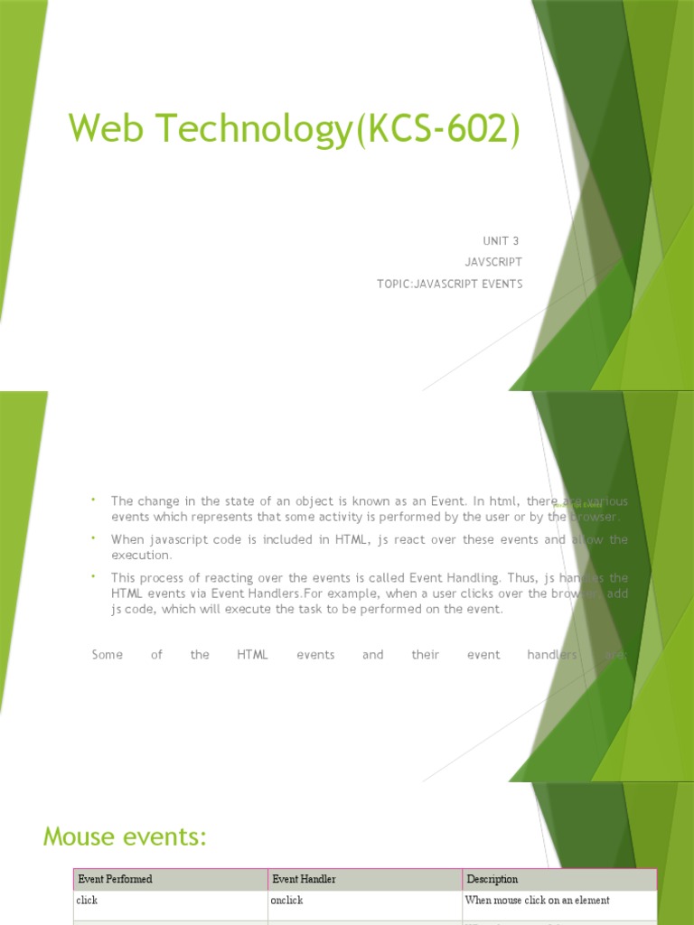Javascript Events | PDF | Java Script | Cyberspace