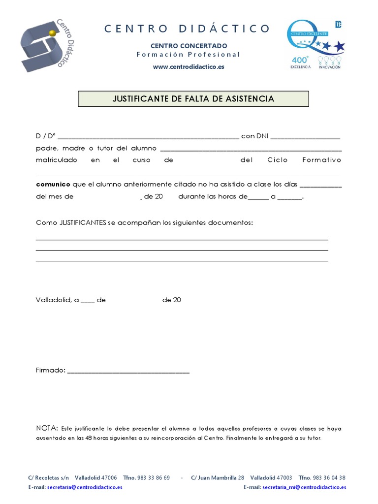 Modelo Justificante Falta de Asistencia | PDF