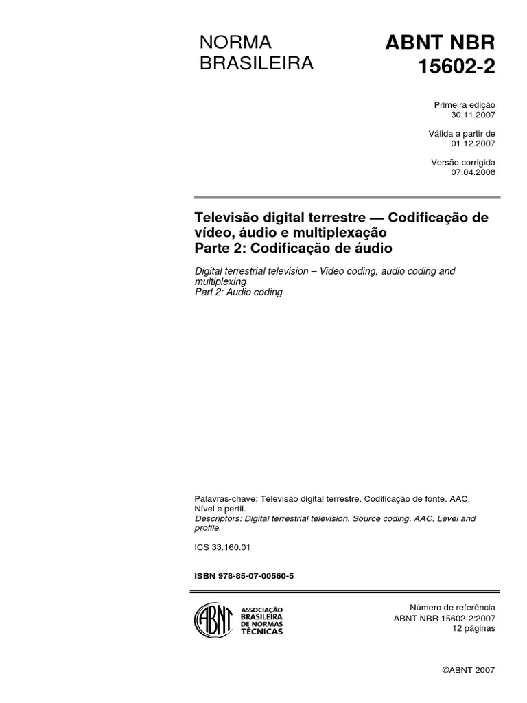 ABNT NBR15602 2 2007 VC 2008 PDF Televis o Digital Decibel