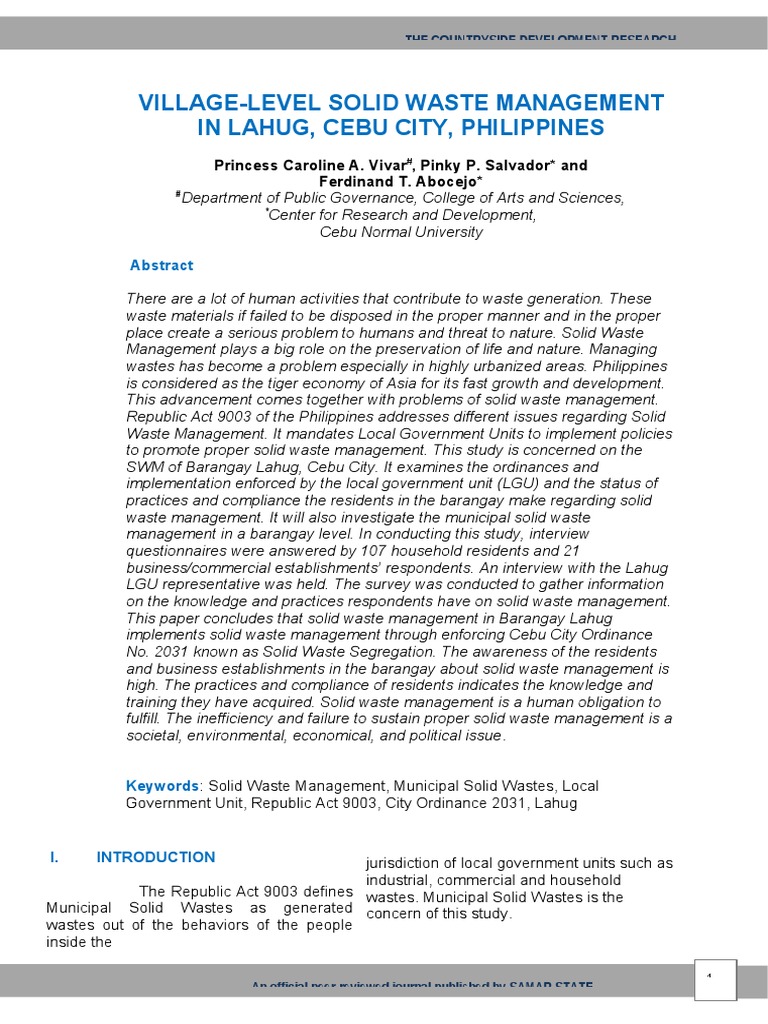 Village-Level Solid Waste Management in Lahug, Cebu City, Philippines ...