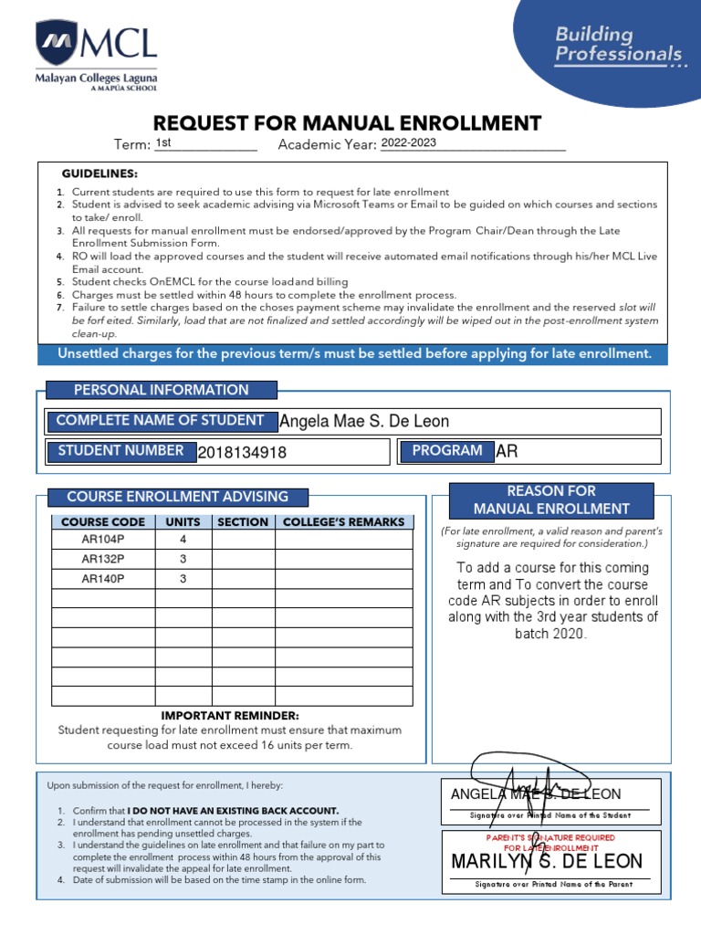 Manual Enrollment Request Form | PDF