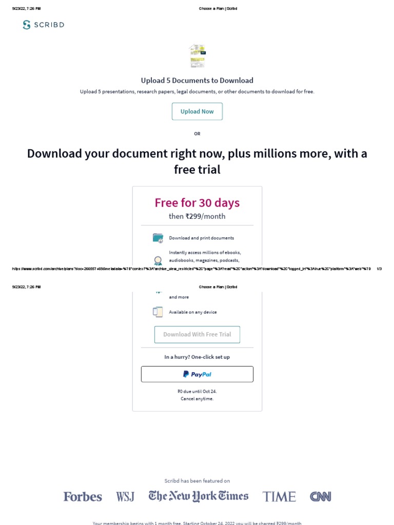 Scribd Subscription Plans: Free Trial or Document Upload Options | PDF | Scribd | Software