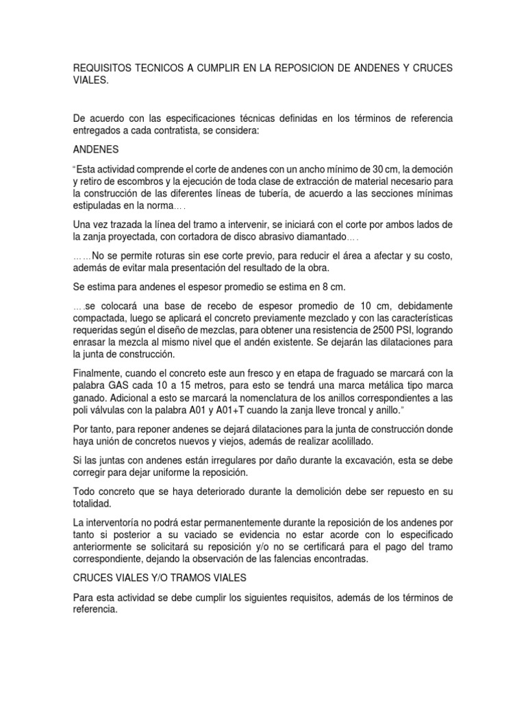 Reposicion de Andenes Criterios Tecnicos | PDF | Hormigón