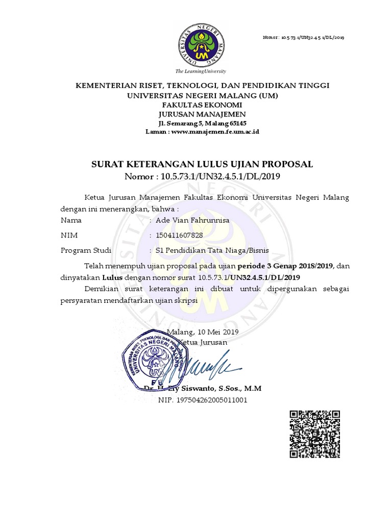 Surat Keterangan Lulus Sempro Periode 3 Genap 2018 2019 | PDF